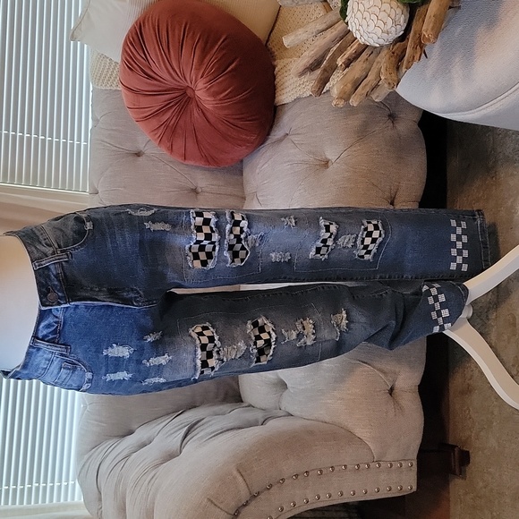 Source Unknown | Jeans | Blue Jeans With Black White Check | Poshmark